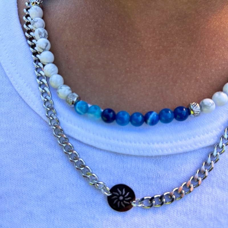 Flotte 4 mm Blå stripe agat perler med mange facetter