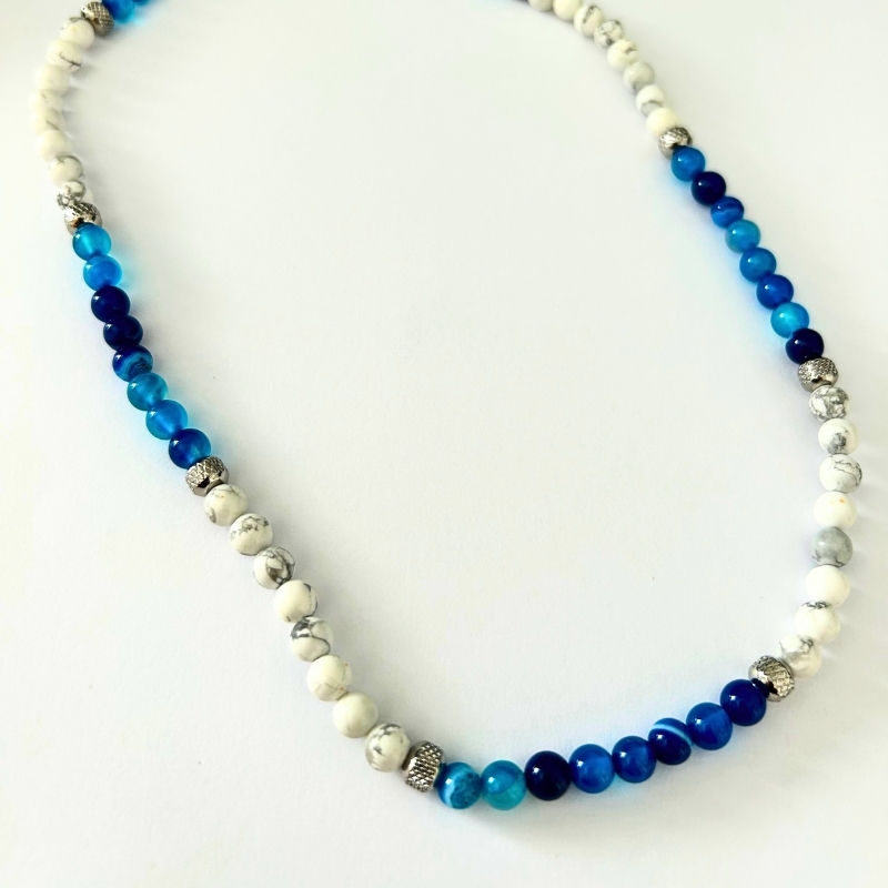 Flotte 4 mm Blå stripe agat perler med mange facetter